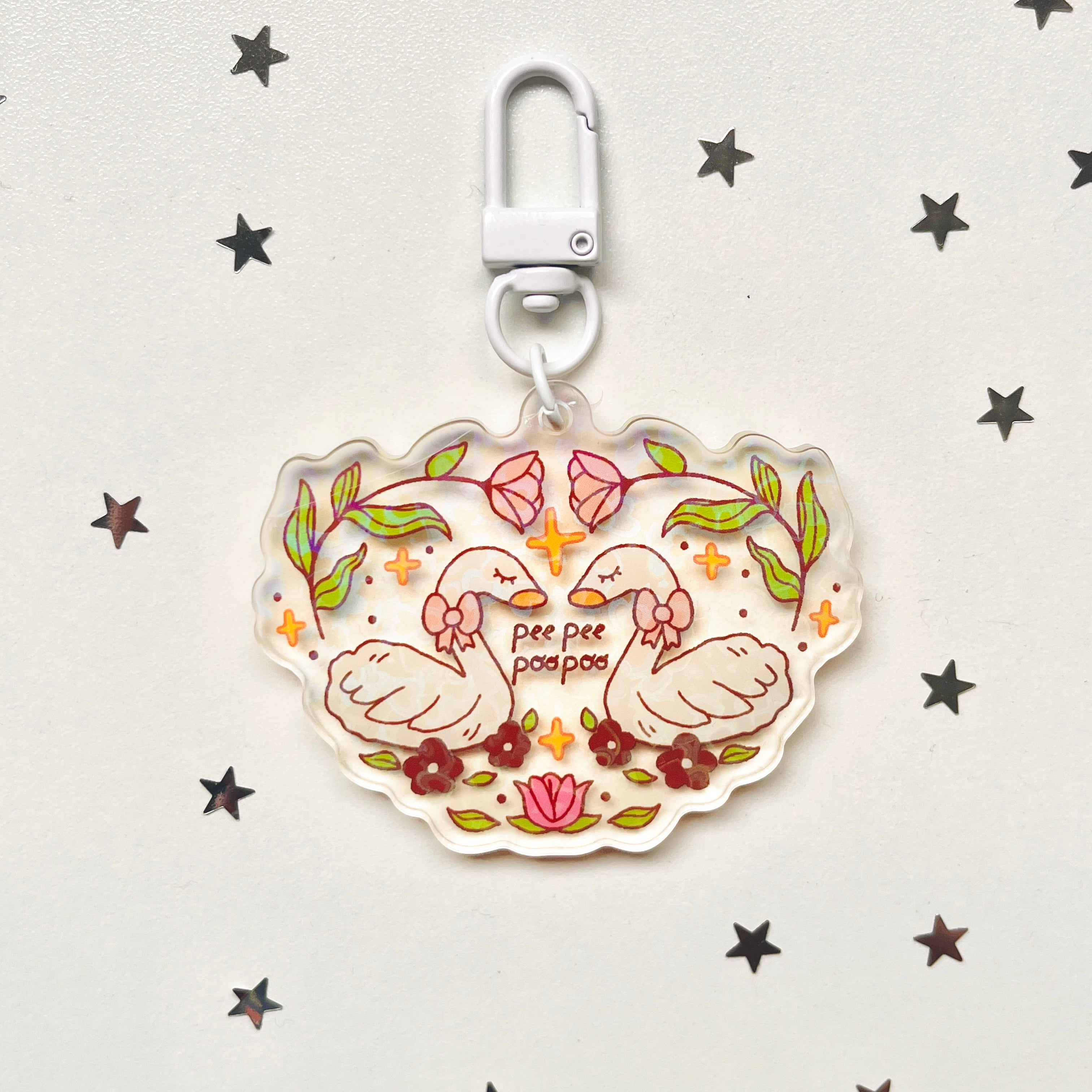 Pee pee poo poo Charm | Holographic Hearts Keychain – froginasweater